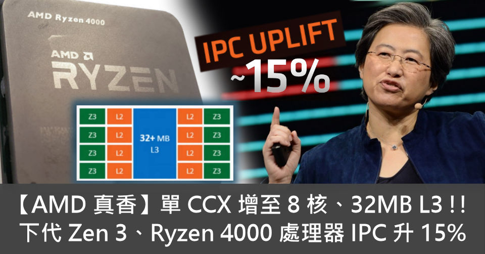 【AMD 真香】單 CCX 增至 8 核、32MB L3 !! 下代 Zen 3、Ryzen 4000 處理器 IPC 升 15% - 電腦 ...